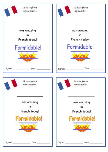 FRENCH - Motivation - Reward Notes | Teaching Resources