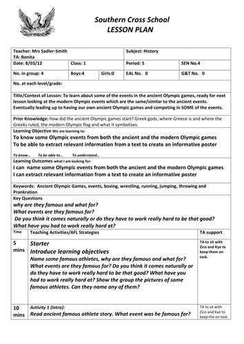 Past Olympic Games Lesson plan and Resources | Teaching Resources