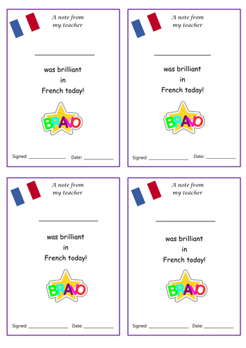 FRENCH - Motivation - Reward Notes | Teaching Resources