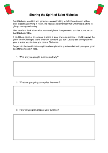 Saint Nicholas and the spirit of Christmas Worksheets KS2 | Teaching ...