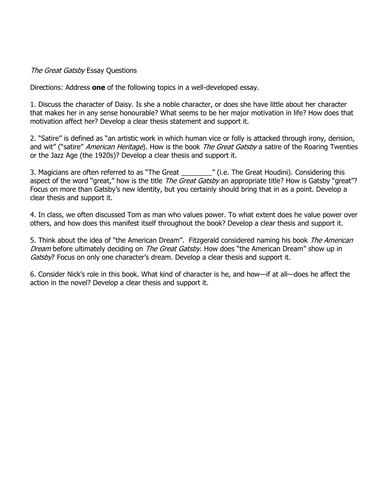 Higher English 5x critical essays, tasks and test 'The Great Gatsby ...