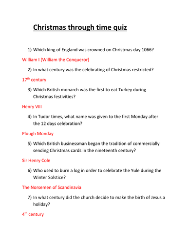 Christmas through time quiz and activities | Teaching Resources