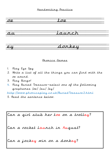 Phonics Homework | Teaching Resources