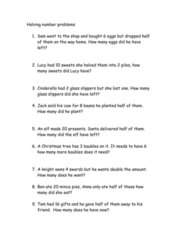 Doubling and halving word problems by teachchan - UK Teaching Resources ...