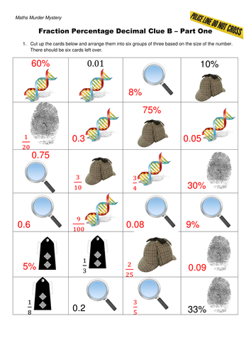 Fractions, Decimals and Percentages matching activity | Teaching Resources
