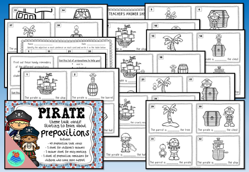 Prepositions task cards - pirate theme | Teaching Resources