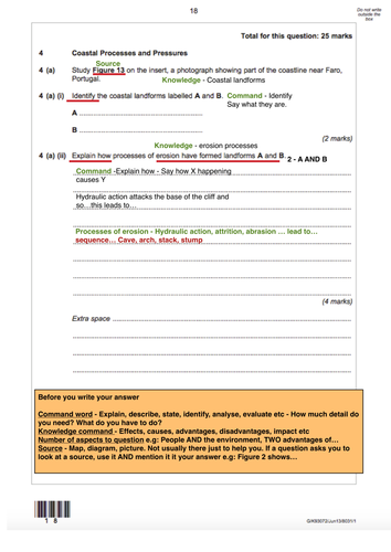 AQA Coasts annotated exam paper | Teaching Resources