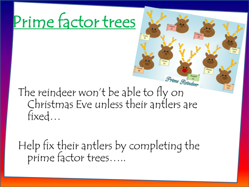 Maths Christmas reindeer prime factor decomposition / prime factor ...