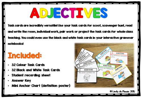 Adjectives Task Cards | Teaching Resources