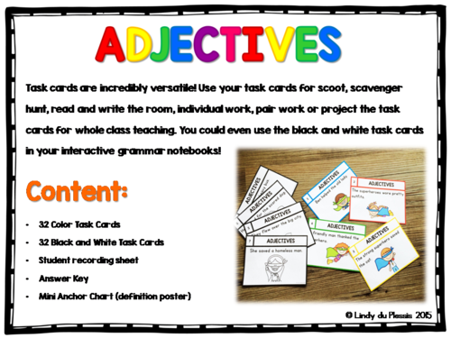 Adjectives Task Cards | Teaching Resources