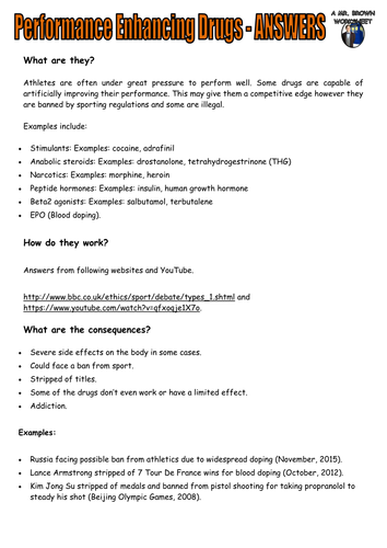 Performance Enhancing Drugs and Steroids | Teaching Resources