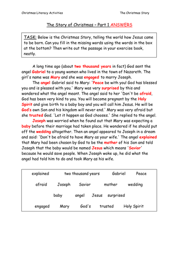 The Christmas Story - Cloze Passage | Teaching Resources