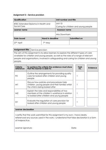 HSC BTEC Level 3 Unit 10 Caring for children and young people ...