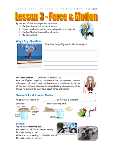 Force and Motion (Newton's first and second laws of motion) (Physics ...