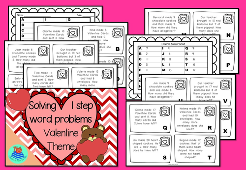 Word problems - Solving 1 step word problems - Valentine theme ...
