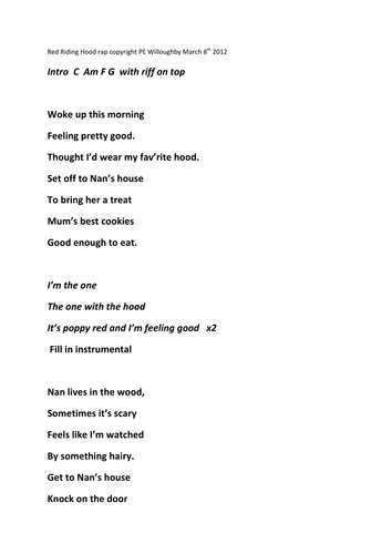 The story of Red Riding Hood in song/rap with simple riff to play along ...