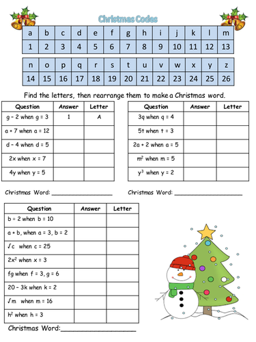 Christmas Substitution | Teaching Resources