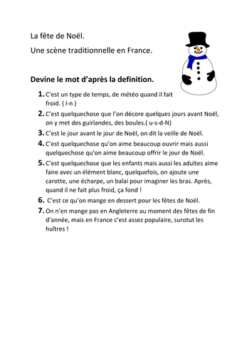 A Christmas scene in French. reading, speaking and writing activities ...