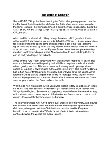 Alfred the Great and The Battle of Edington Worksheet Pack KS2 ...