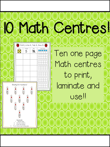 10 one page Math Centres - NO PREP! Print, laminate, use!! Games ...