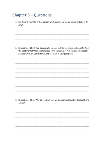 Jekyll and Hyde - Chapter 5 extract and tasks | Teaching Resources