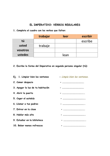 Imperativo de los verbos regulares | Teaching Resources