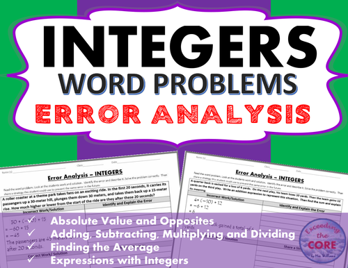 INTEGERS Word Problems - Error Analysis (Find the Error) | Teaching ...