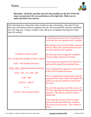 Extended Response Word Problems - 6.EE.1-9 | Teaching Resources
