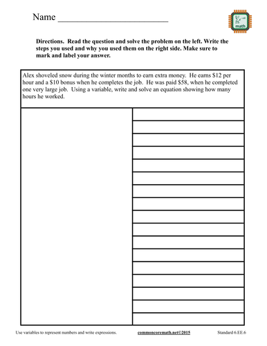 Extended Response Word Problems - 6.EE.1-9 | Teaching Resources