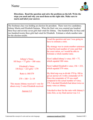 Determine Ratios Extended Response Word Problem - 6.RP.1 | Teaching ...