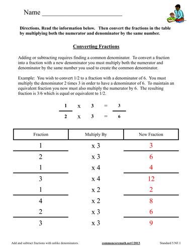 Fractions: Finding Common Denominators - 5.NF.1 | Teaching Resources