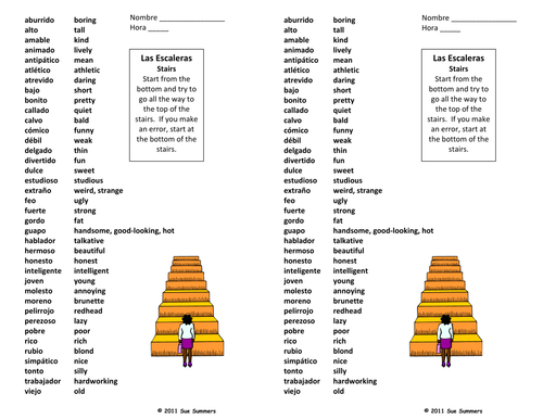 Spanish Adjectives Escaleras - Partner Oral Activity | Teaching Resources