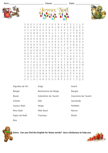 French: Christmas Wordsearch | Teaching Resources