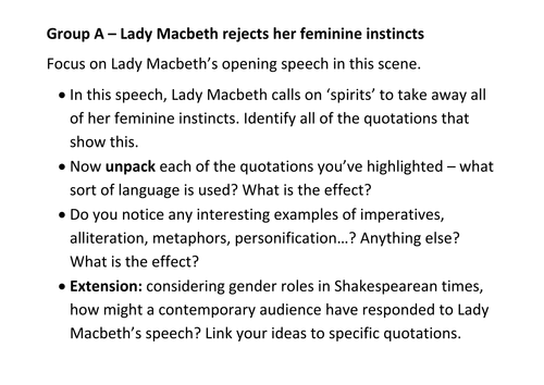 Lady Macbeth - Act 1 Scene 5 | Teaching Resources