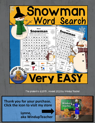 Snowman Word Search - Primary Version with Pictures - Easy Winter ...