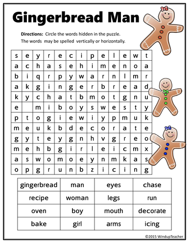 Gingerbread Man Word Search - Easy | Teaching Resources