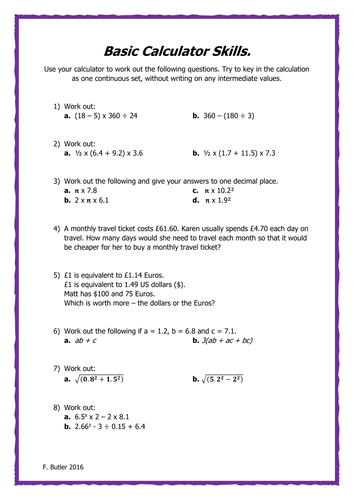 Using a Calculator Homework Pack (HIGHER and FOUNDATION - Grades E-C ...