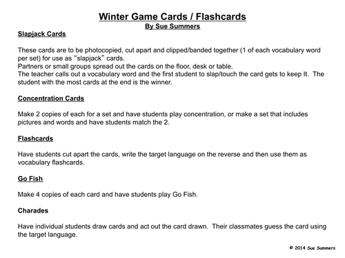 Winter Game Cards / Flashcards for Spanish or Any Language | Teaching ...
