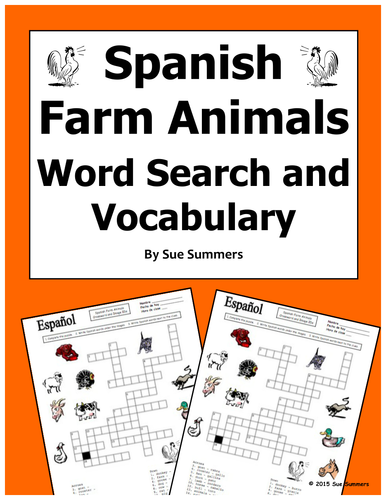 Spanish Farm Animals Word Search Puzzle Worksheet and Vocabulary by ...