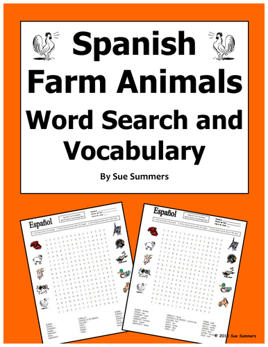 Spanish Farm Animals Word Search Puzzle Worksheet and Vocabulary ...