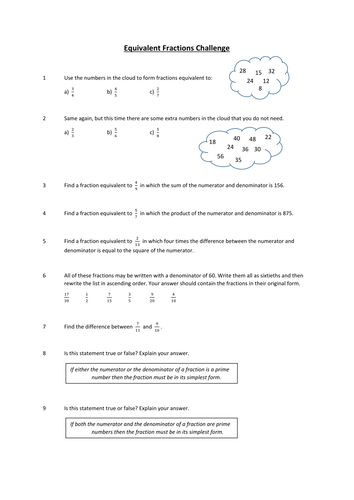 Equivalent Fractions Challenge | Teaching Resources