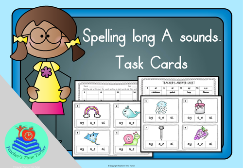 Long A sound task cards. 20 cards to practice a_e, ai and ay ...