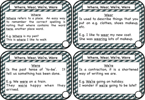 Where, Wear, We’re, Were Homophone Grammar Task Cards by jmcmeekin ...