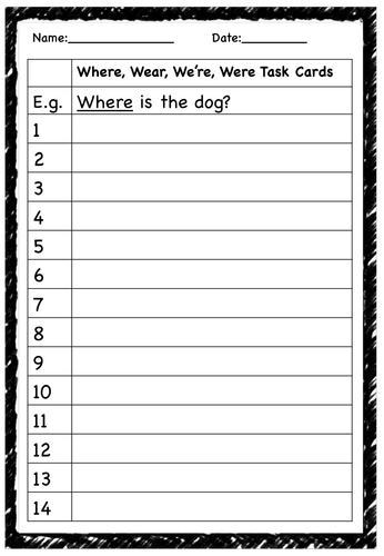 Where, Wear, We’re, Were Homophone Grammar Task Cards | Teaching Resources