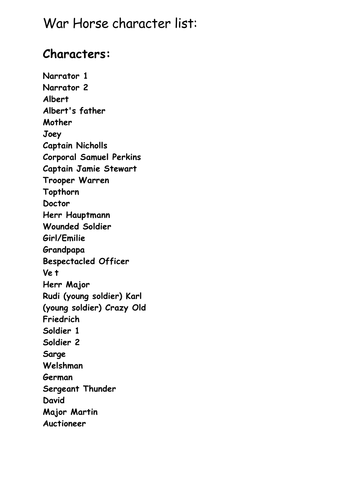 War Horse production script 'child friendly' by erylands - Teaching ...