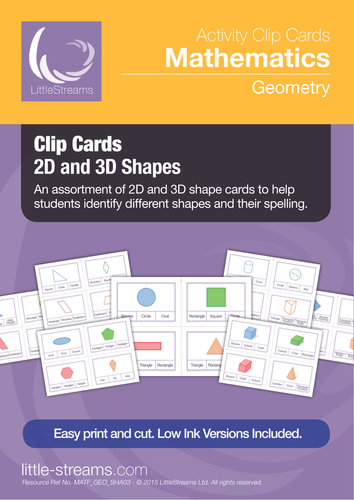2d and 3D Shapes Clip Cards by LittleStreams - UK Teaching Resources - TES