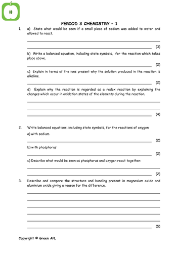 A Level Chemistry Worksheets Year 2 | Teaching Resources