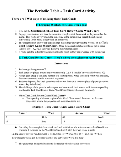 Task Chemistry Web Quest Periodic Table