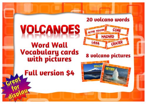 Volcano words and pictures for class display | Teaching Resources