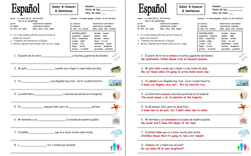 Spanish Verbs Saber and Conocer and Image IDs | Teaching Resources